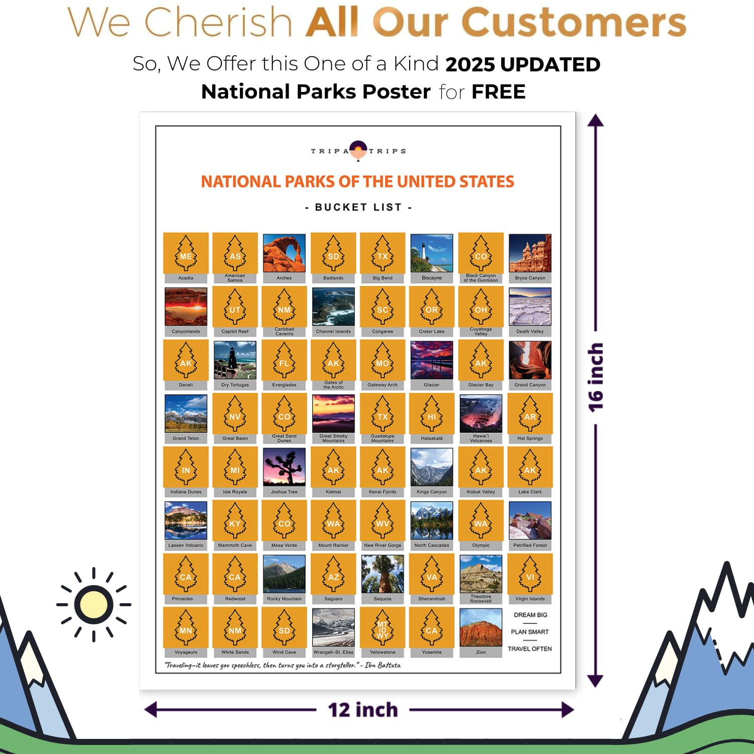 TRIPA TRIPS White Scratch off Map of United States & All 63 US National Parks Poster - Easy-to-Scratch 50 Landmarks & Flags - 24x17 Large Scratch off USA Map + Travel Map Kit - Gift for Travelers