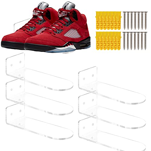 Floating Shoe Shelves for Wall set of 6, Clear Acrylic Shoe Display Shelves, Wall Mounted Shoe Rack to Showcase Sneaker Collection or Shoes Box,Invisible Wall Shoe Storage Organizer (Acrylic-6PCS)
