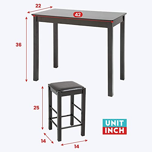 HGS 3 Pcs Dining Table Set Dining Table Furniture Set Counter Height Bar Dining Table and Chairs Set w2 Faux Leather Stools for Kitchen Living Room Small Spaces, Brown