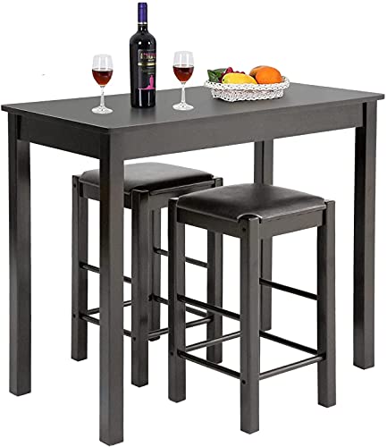 HGS 3 Pcs Dining Table Set Dining Table Furniture Set Counter Height Bar Dining Table and Chairs Set w2 Faux Leather Stools for Kitchen Living Room Small Spaces, Brown