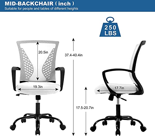 Home Office Chair Mesh Computer Chair Executive Mid Back Ergonomic Adjustable Desk Chair with Lumbar Armrest Support Modern Rolling Swivel Chair for Women&Men Adult