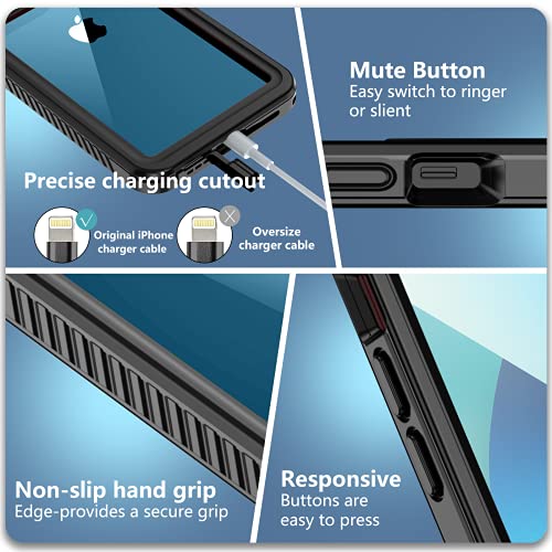 SPIDERCASE Designed for iPhone 13 Case, Waterproof Built-in Screen Protector, Rugged Heavy Duty Full Body Shockproof Protection Phone Case for iPhone 13 6.1 inch 2021β, Black/Clear