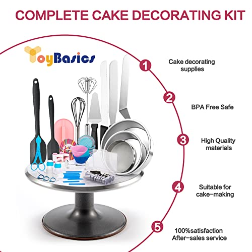 Cake Decorating Supplies with Aluminum Alloy Revolving Cake Stand, Cake Carrier, Acrylic Round Cake Discs, 268PCS Cake Decorating Kit with 54 Piping Tips, Various Cake Spatula, Reuseable Cake Board