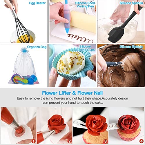 Cake Decorating Supplies with Aluminum Alloy Revolving Cake Stand, Cake Carrier, Acrylic Round Cake Discs, 268PCS Cake Decorating Kit with 54 Piping Tips, Various Cake Spatula, Reuseable Cake Board