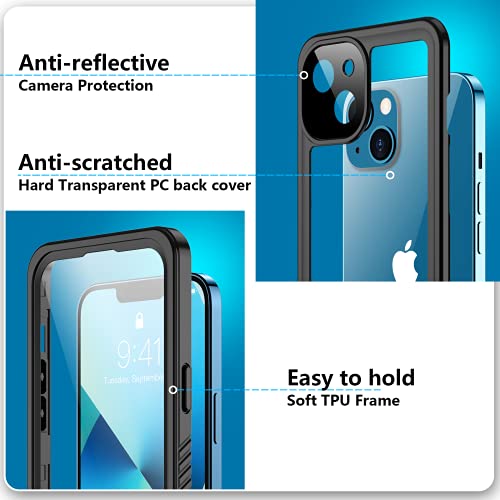 SPIDERCASE Designed for iPhone 13 Case, Waterproof Built-in Screen Protector, Rugged Heavy Duty Full Body Shockproof Protection Phone Case for iPhone 13 6.1 inch 2021β, Black/Clear