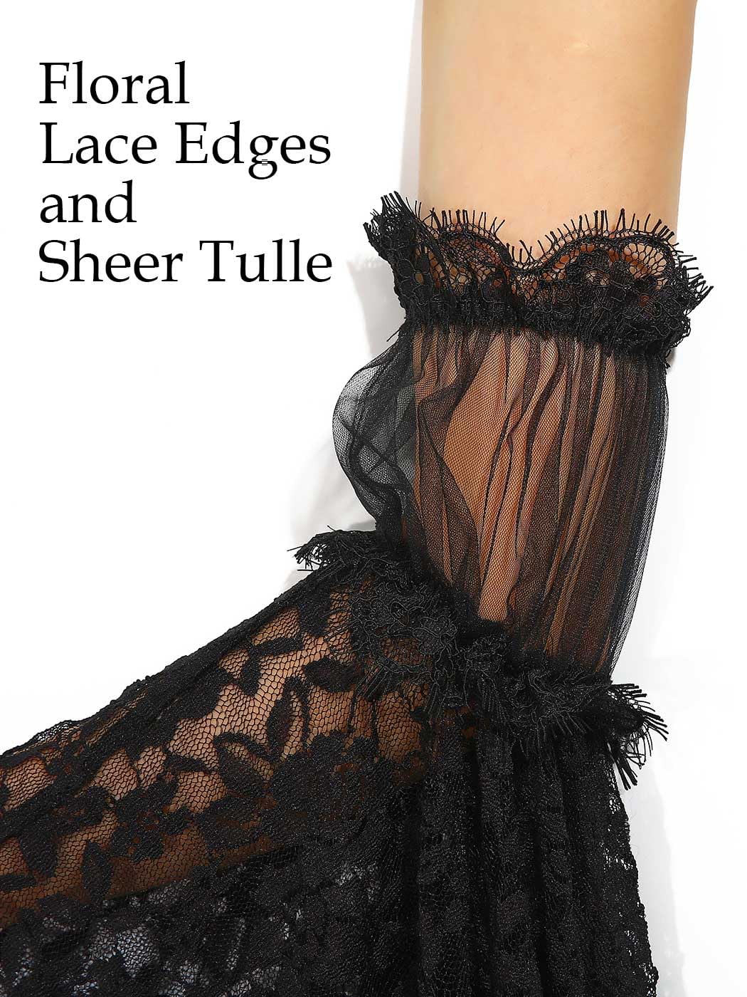 GORAIS Gothic Lace Detachable Sleeves Black Halloween Cosplay Costumes Accessories Sheer Arm Sleeves for Women