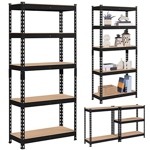 Topeakmart 5-Tier Utility Shelves, Metal Storage Shelves Garage Shelving Unit Adjustable Garage Storage Shelves Storage Racks Heavy Duty Shed Shelving- Black, 27.4 x 11.6 x 60 Inch