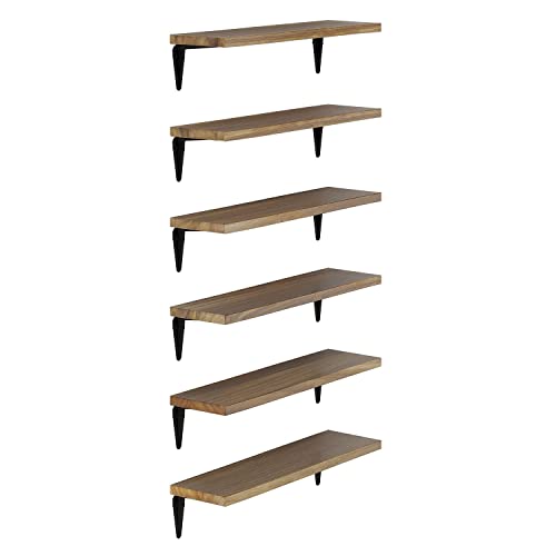 You Have Space Flota 17"x 4.5" Book Shelves, Floating Shelves for Living Room Decor, Bathroom Storage, Kitchen, Kids Room Natural Burned Set of 6