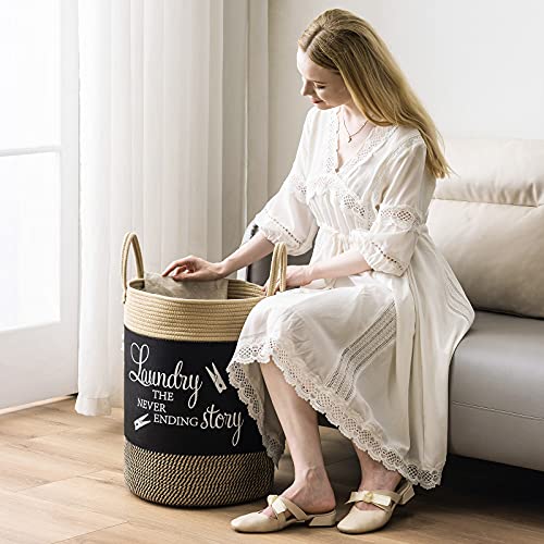 YOUDENOVA Woven Rope Laundry Basket, Tall Dirty Clothes Hamper for Blanket Storage in Bedroom, Bathroom,Living Room - Brown, 58L