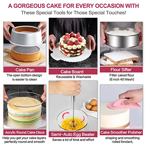 Cake Decorating Supplies with Aluminum Alloy Revolving Cake Stand, Cake Carrier, Acrylic Round Cake Discs, 268PCS Cake Decorating Kit with 54 Piping Tips, Various Cake Spatula, Reuseable Cake Board