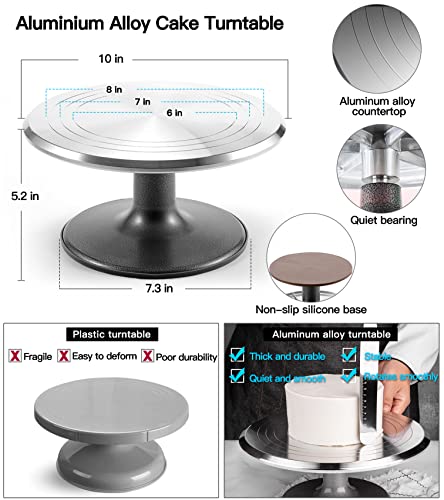 Cake Decorating Supplies with Aluminum Alloy Revolving Cake Stand, Cake Carrier, Acrylic Round Cake Discs, 268PCS Cake Decorating Kit with 54 Piping Tips, Various Cake Spatula, Reuseable Cake Board