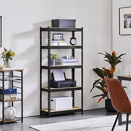 Topeakmart 5-Tier Utility Shelves, Metal Storage Shelves Garage Shelving Unit Adjustable Garage Storage Shelves Storage Racks Heavy Duty Shed Shelving- Black, 27.4 x 11.6 x 60 Inch
