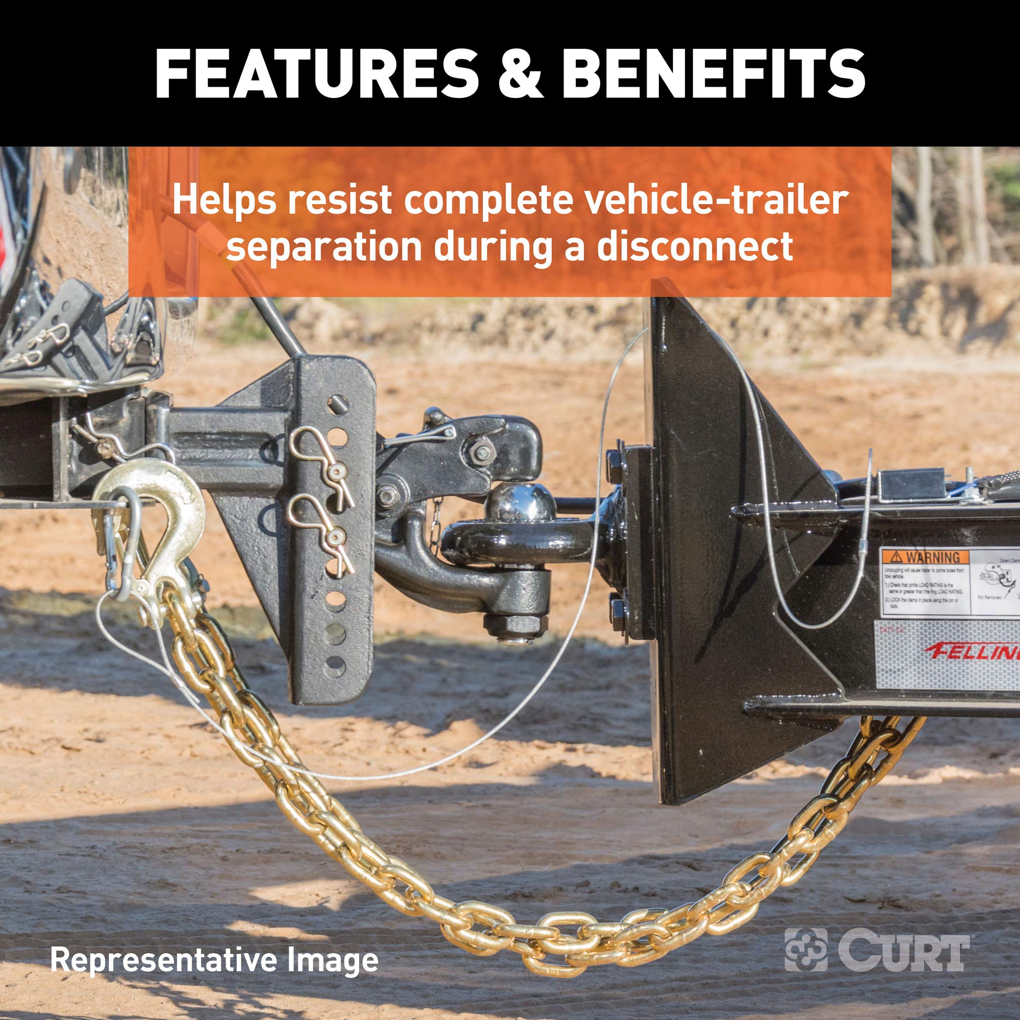 CURT 80303 35-Inch Trailer Safety Chain with 1/4-In Clevis Snap Hook, 12,600 lbs Break Strength