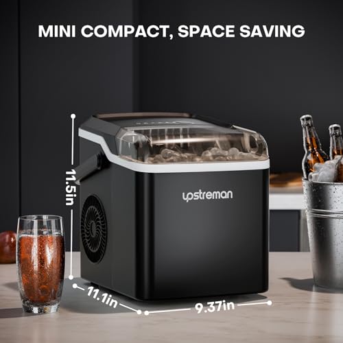 Upstreman Y90 Countertop Ice Maker, Self-Cleaning Ice Cube Maker Machine, Max 26Lbs/Day, 9 Ice Cubes Ready in 6 Mins, Portable Bullet Ice Maker for Home, Kitchen, Office, Party