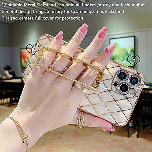 for iPhone 12 Pro Max Cute Case for Women,Luxury Glitter Sparkle Plating TPU Rugged Shockproof Bumper,Bling Soft Rubber Metal Buckle Kickstand Hand Holder Girly Phone Case for iPhone 12 Promax Pink
