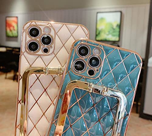 for iPhone 12 Pro Max Cute Case for Women,Luxury Glitter Sparkle Plating TPU Rugged Shockproof Bumper,Bling Soft Rubber Metal Buckle Kickstand Hand Holder Girly Phone Case for iPhone 12 Promax Pink