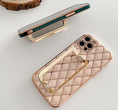 for iPhone 12 Pro Max Cute Case for Women,Luxury Glitter Sparkle Plating TPU Rugged Shockproof Bumper,Bling Soft Rubber Metal Buckle Kickstand Hand Holder Girly Phone Case for iPhone 12 Promax Pink