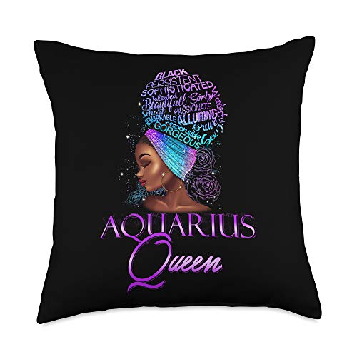 Lush BLM Purple Aquarius Queen African American January February Throw Pillow, 18x18, Multicolor