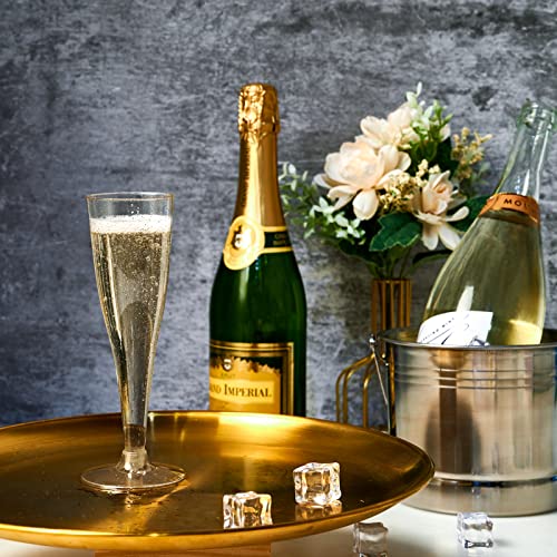 JOLLY CHEF 30 Pack Plastic Champagne Flutes Disposable 4.5 Oz Gold Glitter Plastic Champagne Glasses Perfect for Wedding, Thanksgiving Day, Christmas