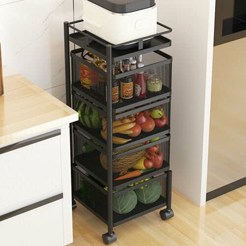 Rotating Kitchen Storage Rack, Square 4 Layer Fruit Vegetable Storage Basket Rack Snack Stand Household Storage Shelf for Kitchen Toilet Save Space