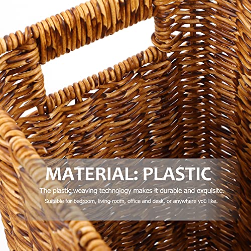 DOITOOL Rattan Storage Basket Simulation Woven Magazine Files Book Holder Rectangular Basket Bin Laundry Tote Basket for Bedroom Living Room Home