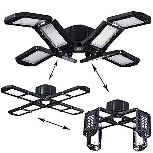 BUYMALLY 8 Panels LED Garage Light, 220W 22000LM Ultra-Bright Deformable Garage Ceiling Light, 6500K CRI 80+ Adjustable Panels Shop Lighting, E26/E27 Base, Workshop Basement Warehous Daylight Light