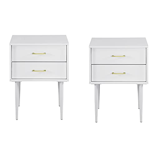 Walker Edison Evie Mid-Century Modern 2-Drawer Side Table Set, 2 Pack, White