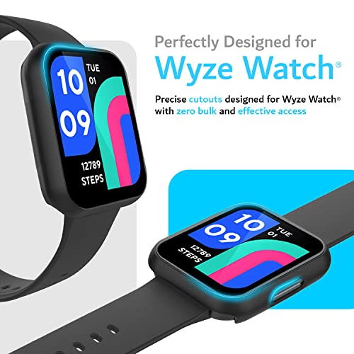 TUDIA Easy Snap On Tempered Glass Compatible for Wyze Smart Watch 47mm, Full Coverage Tough PC Case with Screen Protector Bubble-Free Anti Fingerprint HD Protective Case Cover