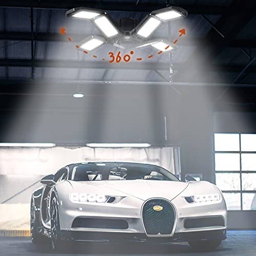 BUYMALLY 8 Panels LED Garage Light, 220W 22000LM Ultra-Bright Deformable Garage Ceiling Light, 6500K CRI 80+ Adjustable Panels Shop Lighting, E26/E27 Base, Workshop Basement Warehous Daylight Light