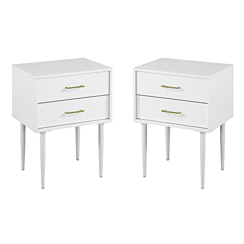 Walker Edison Evie Mid-Century Modern 2-Drawer Side Table Set, 2 Pack, White