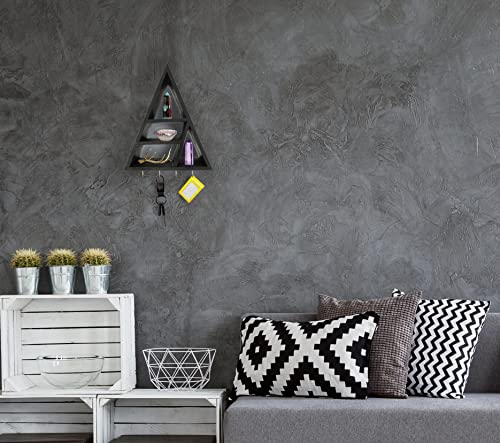 Triangle Shelf - Crystal Display Shelf for Holding Crystals & Home Trinkets, Rustic Wooden Wall Mounted Crystal Geometric Triangle Shaped Shelf