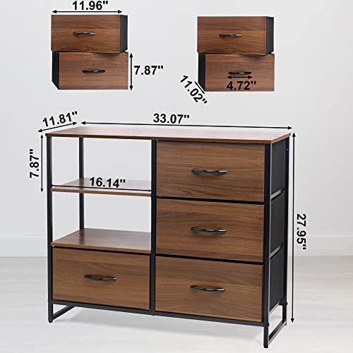CONNOO Fabric Dresser with 4 Drawers and 2 Side Shelf, Lightweight Industrial Storage Unit Organizer for Entryway, Bedroom, Nightstand, Office, Kitchen