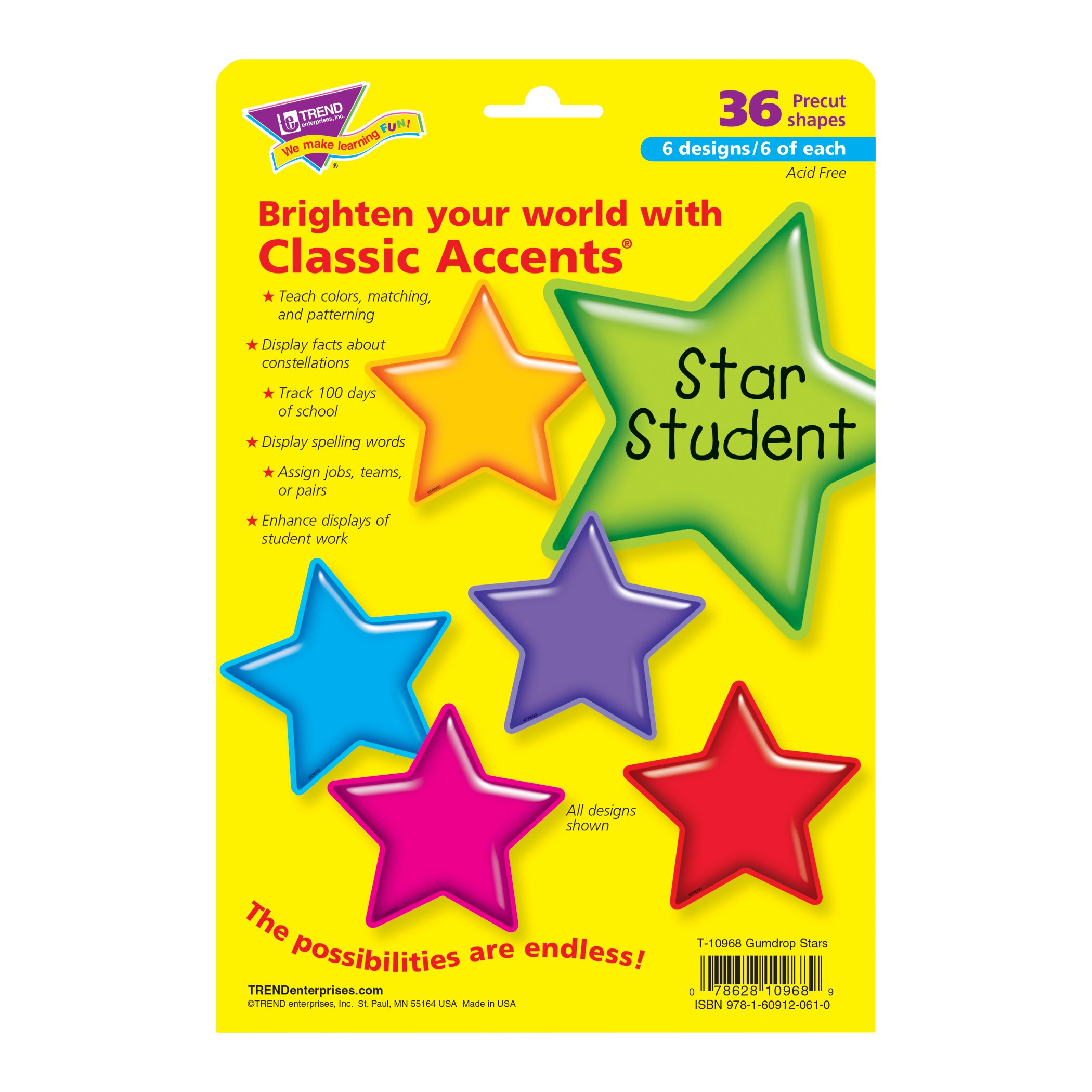 TREND enterprises, Inc. Gumdrop Stars Classic Accents Variety Pack, 36 ct