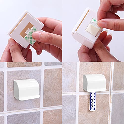 2 Pack Plastic Razor Holders With Cover for Shower, Wall Mount Razor Shaver Hook, Self Adhesive Razor Hanger Stands Compatible with Fusion 5 Proglide, Mach 3 Classic (White)