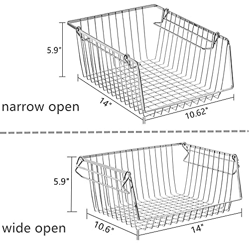 SANNO 14" Large Bin Baskets Stacking Farmhouse Baskets Wire Storage Baskets Organization Farmhouse Scoop Baksket for Pantry, Kitchen, Closets, Bathroom, Cabinets, Kitchen, Set of 3
