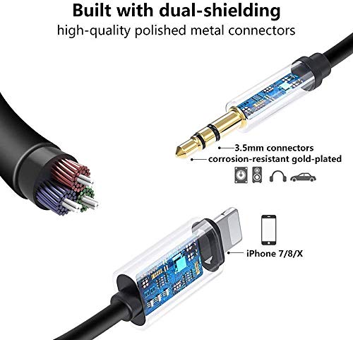 Nylon iPhone Aux Cord for Car, [Apple MFi Certified] Lightning to 3.5mm Headphone Jack Adapter Compatible for iPhone 14/13/12/11/XS/XR/X 8 7/iPad , iPod to Home Speaker/Car Stereo/Headphone (3.3FT)