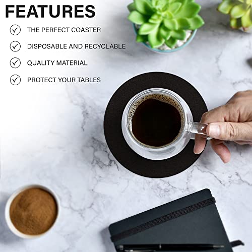 Beautiful 4 inch Black Round Coasters for Protection Against Leaks and Spills by MT Products (50 Pieces)