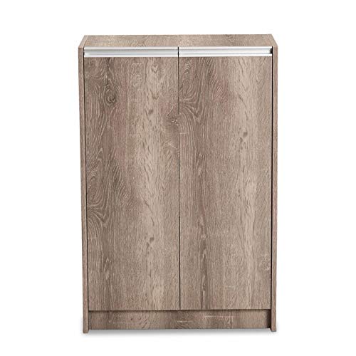 BOWERY HILL Contemporary 2 Door Shoe Cabinet, 12 Pairs Shoe Rack Storage Oranizer in Weathered Oak