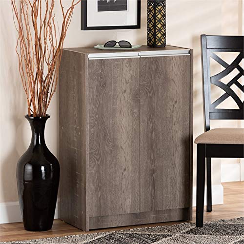 BOWERY HILL Contemporary 2 Door Shoe Cabinet, 12 Pairs Shoe Rack Storage Oranizer in Weathered Oak