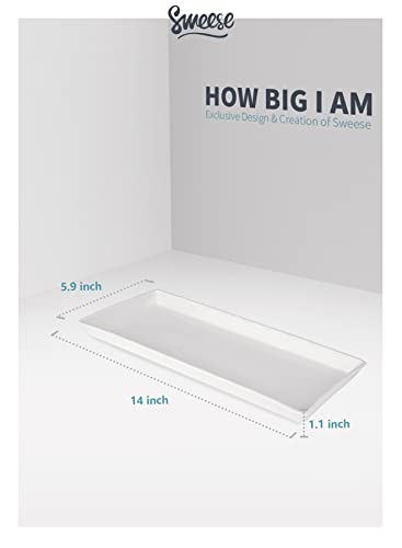 Sweese 719.101 Rectangular Serving Platters, 14 Inch Porcelain Serving Trays for Parties - Set of 4, White