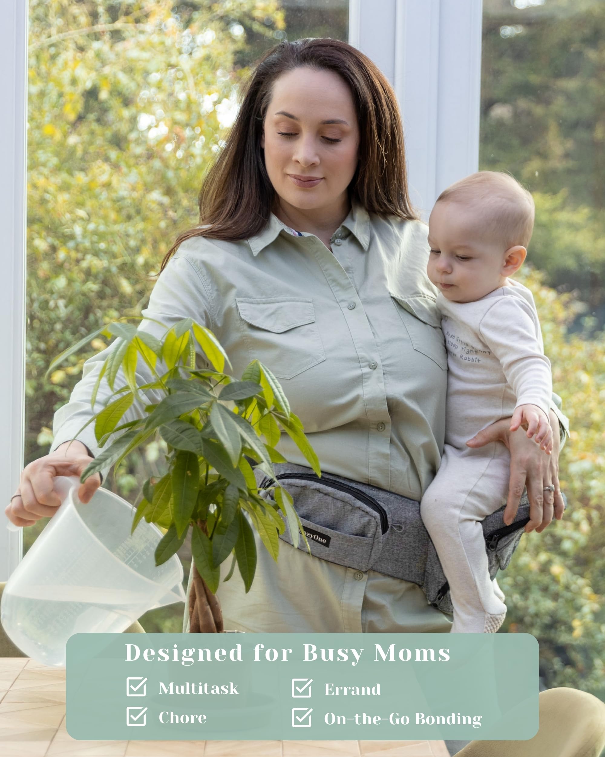 CozyOne-Mom's Choice Award Winner-CPC-Certified Baby Hip Carrier, Adjustable Waistband with Abdominal Support Design & Various Pockets for Newborns & Toddlers 8-44 lbs Carrier (Grey)