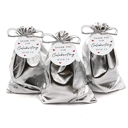 BEAVOING Pack of 50 5"x 7" Heavy Duty Silver Drawstring Organza Jewelry Pouches Wedding Party Christmas Favor Gift Candy Chocolate Bags(Silver, 5"x 7")