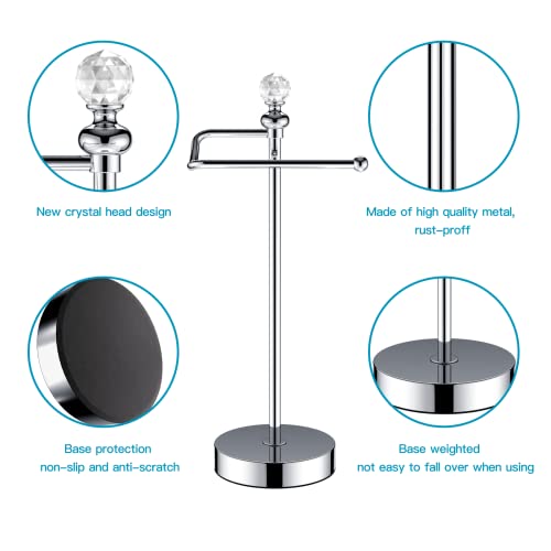 ROLABAM Heavy Weighted Hand Towel Holder(with Crystal Ball) Standing Hand Towel Holder Total Height 15.7'' for Kitchen,Bathroom,Vanity,Classic Decorative Metal Hand Towel Stand,Polished Chrome