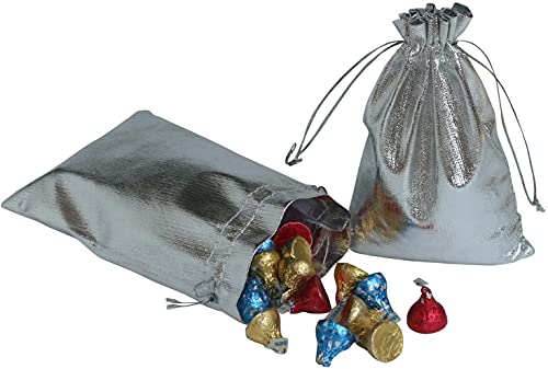BEAVOING Pack of 50 5"x 7" Heavy Duty Silver Drawstring Organza Jewelry Pouches Wedding Party Christmas Favor Gift Candy Chocolate Bags(Silver, 5"x 7")