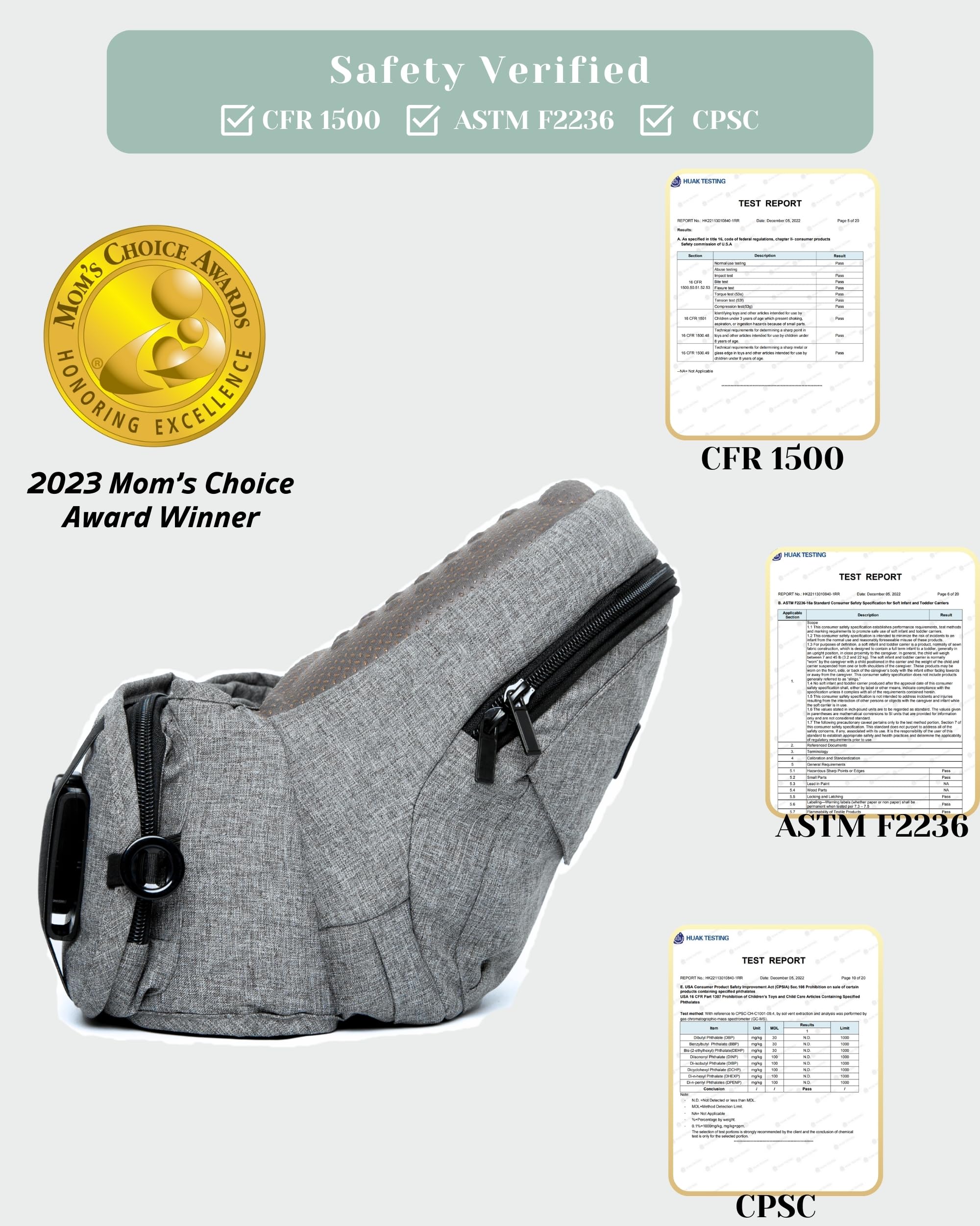CozyOne-Mom's Choice Award Winner-CPC-Certified Baby Hip Carrier, Adjustable Waistband with Abdominal Support Design & Various Pockets for Newborns & Toddlers 8-44 lbs Carrier (Grey)