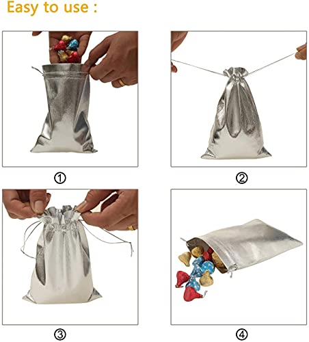 BEAVOING Pack of 50 5"x 7" Heavy Duty Silver Drawstring Organza Jewelry Pouches Wedding Party Christmas Favor Gift Candy Chocolate Bags(Silver, 5"x 7")