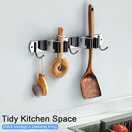 Bugu Bird Broom organizer wall mount,2pcs Mop and Broom Holder Wall Mount ,broom hanger ,Stainless Steel Heavy Duty Hooks Self Adhesive Hanger for Home Goods( Grey