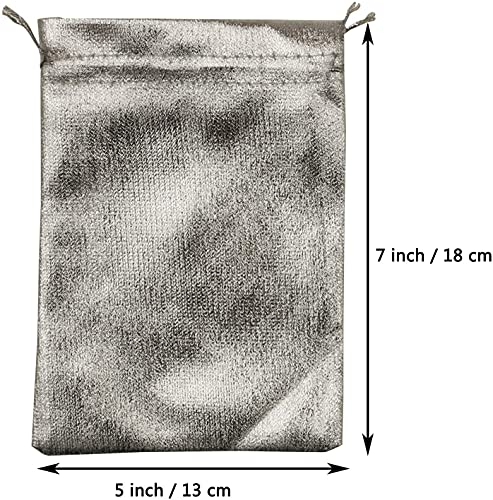 BEAVOING Pack of 50 5"x 7" Heavy Duty Silver Drawstring Organza Jewelry Pouches Wedding Party Christmas Favor Gift Candy Chocolate Bags(Silver, 5"x 7")