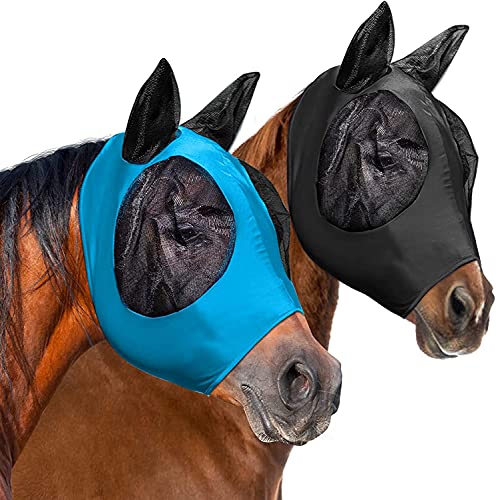 fadumnle Horse Mask, Horse Fly Maskļ¼Horse Mask with Ears,Super Comfort Elasticity Fly Mask with UV Protection for Horse-Checker Board(Black, Blue)