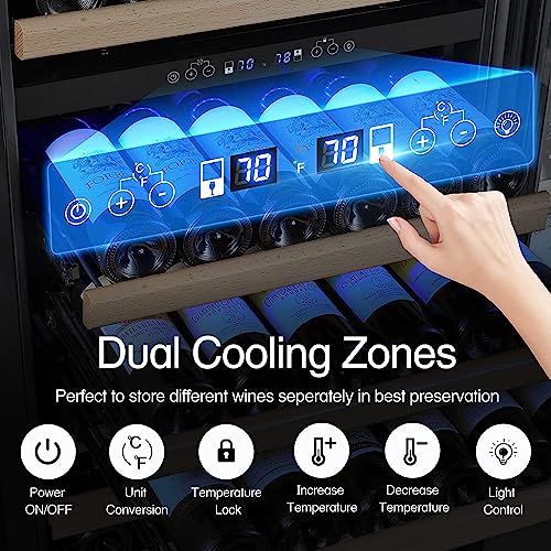 BODEGA 24 Inch Wine and Beverage Refrigerator Cooler,Dual Zone Wine Fridge with Memory Temperature Control 77 Bottles and 180 Cans,Built-In or Freestanding 2-in-1 Wine Cooler for Home Bar Kitchen